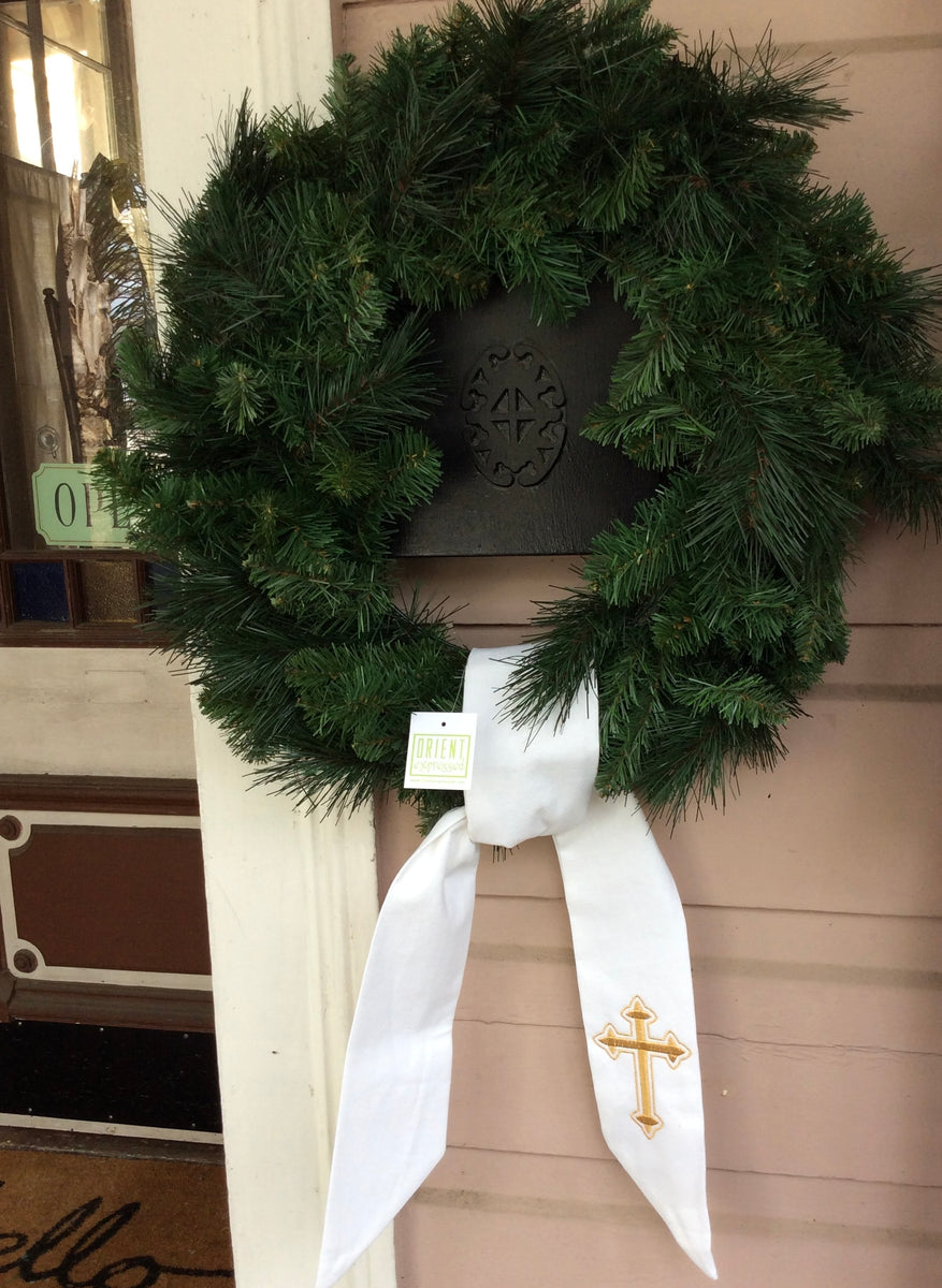 EMBROIDERED CROSS CANVAS WREATH SASH – Orient Expressed