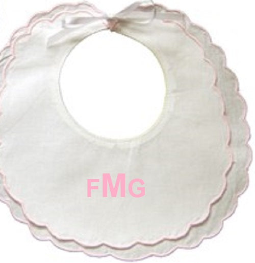 MONOGRAM WHITE/PINK SCALLOP BIB – Orient Expressed