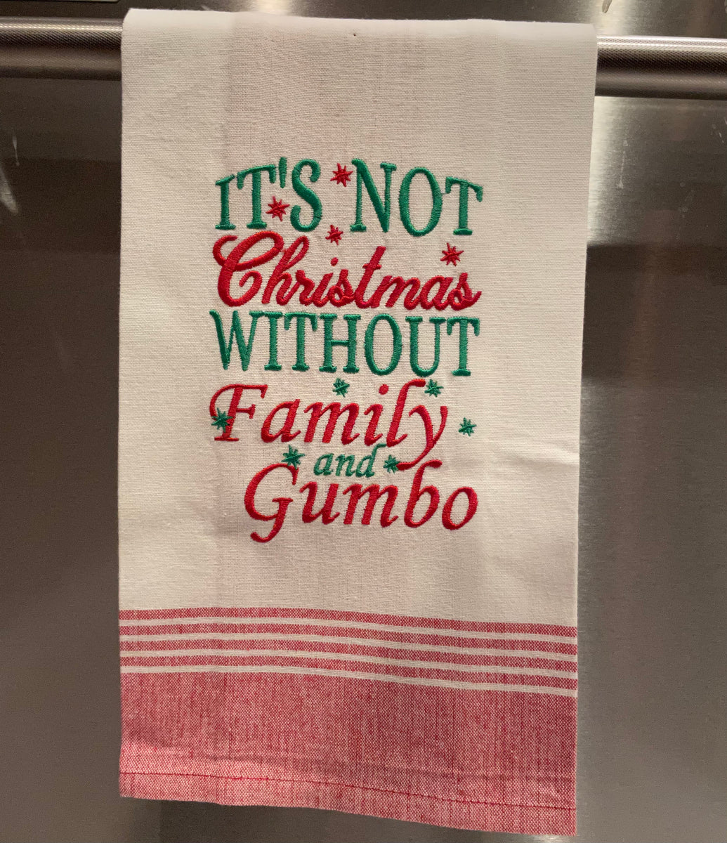 EMBROIDERED FAMILY & GUMBO CHRISTMAS KITCHEN TOWEL – Orient Expressed